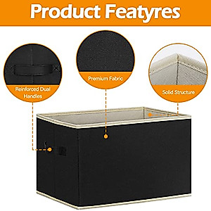Asxsonn Fabric Storage Bins Large Storage Baskets for Organizing Set of 3, Large Closet Storage Bins with Reinforced Handles, Foldable Storage Baskets for Shelves, Black, 15" x 11" x 9.6"