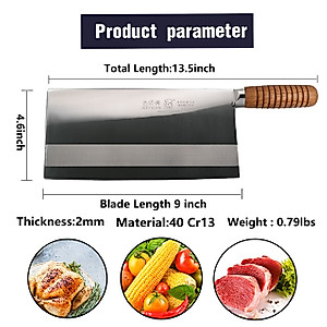 SELECT MASTER Chinese Chef Knife, Big Vegetable Cleaver, Chinese Cleaver Knife and High Carbon Steel with Non-slip Ergonomic Handle for Home and Restaurant