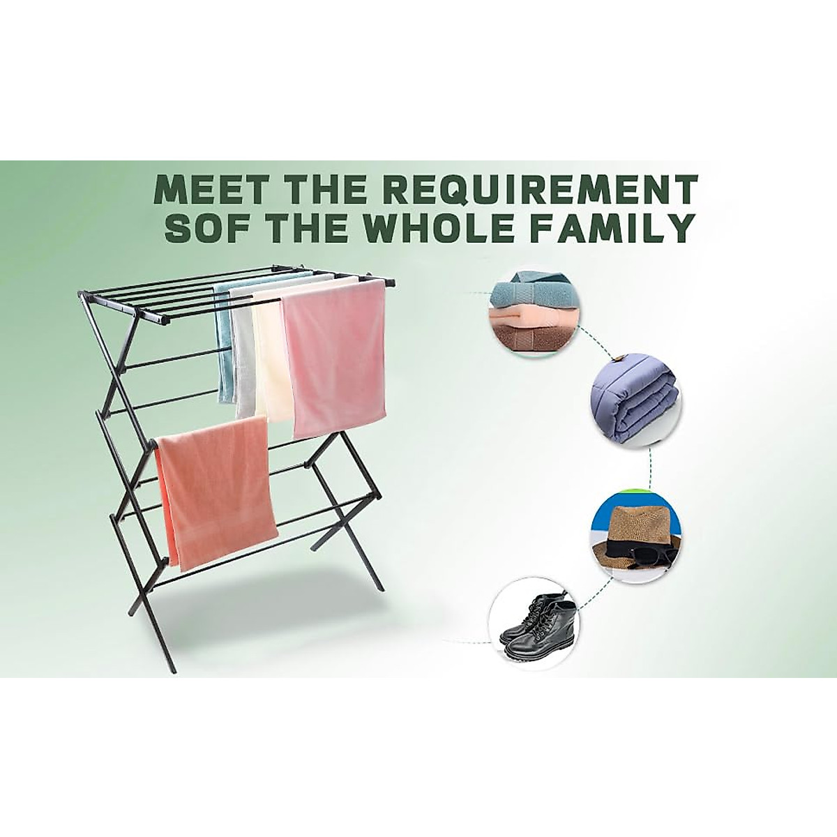 YUBELLES 3 Tiers Foldable Clothes Drying Rack, Vertical Laundry Rack Portable and Collapsible for Storage Indoor Outdoor，Pure Black