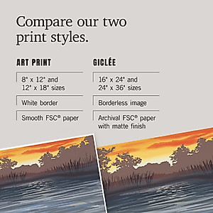 Lantern Press 8x12 Inch Art Print Wall Decor, Loons and Lake at Sunset