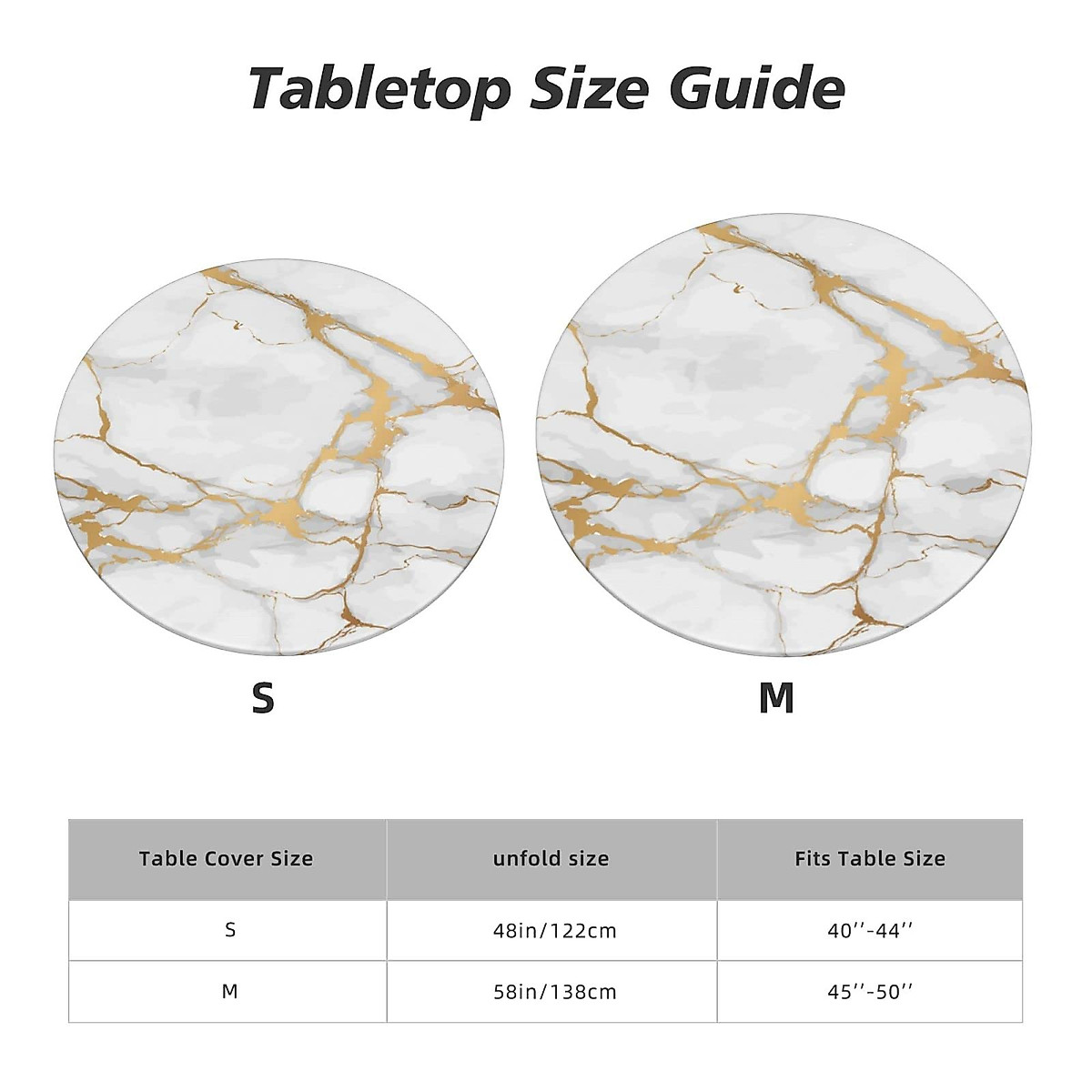 Aiojool White Marble Print Tablecloth Elastic Edged Round Fitted Table Cover Waterproof Table Cloth for Indoor Outdoor Dinning Fit 45'' - 50'' Table, Medium