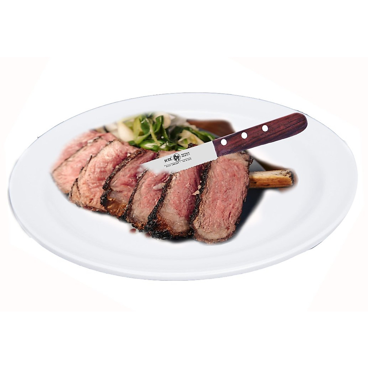 Icel Serrated Steak Knife Set, 4-3/4-inch Rounded Edge High Carbon Stainless Steel Blade, Rosewood Handle. 6-Set. (6)