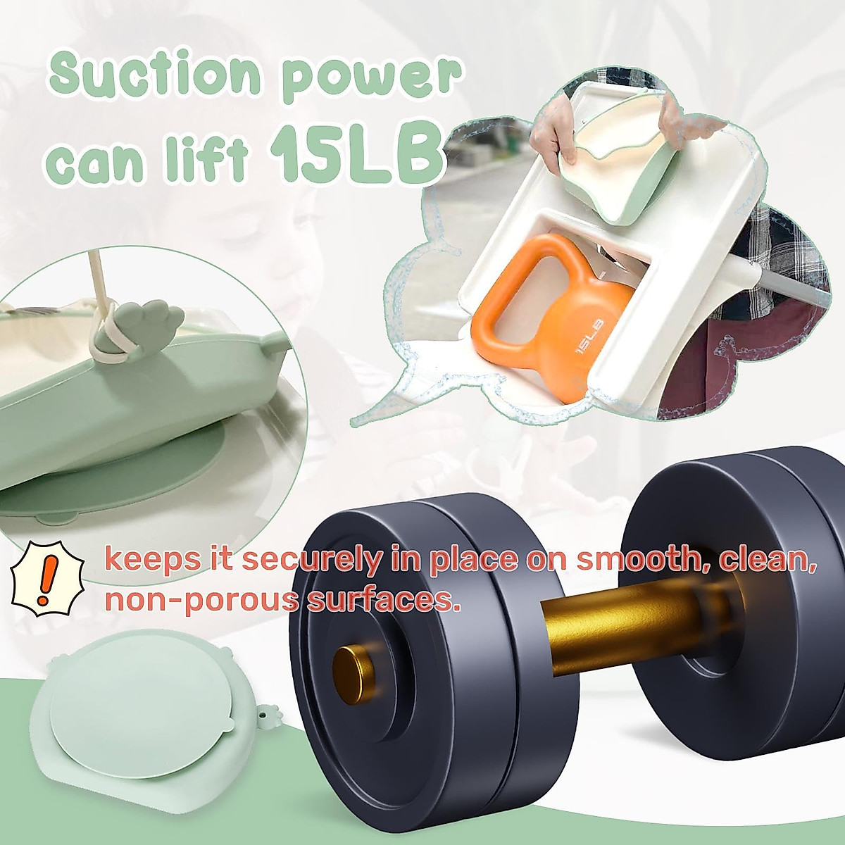 Upgraded Suction Plates for Baby, with Divided Stainless Steel Spoon and Fork Silicone Toy Straps EAZMOM All-in-one Plates Silicone Placemat for Babies Toddlers Self Feeding - Green