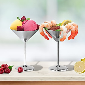 OGGI Stainless Steel Martini Glasses - 8oz, Set of 2 - Unbreakable Martini Glasses, Ideal Outdoor Martini Glasses for Boating, RV, Parties, Stylish Cocktail Glasses & Martini Glass Gift Set