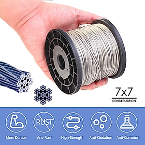 Wire Rope Crimping Tool Kit, with 1/16-304 Stainless Steel Cable 165 ft (7x7 Strand Core), 100 Cable Ferrule Aluminum Loop Sleeve Stops