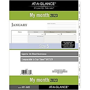 AT-A-GLANCE 2023 Monthly Planner Refill, 87329 Day-Timer, Size 5, Folio Size, Loose Leaf, Monthly Tabs (491-685)