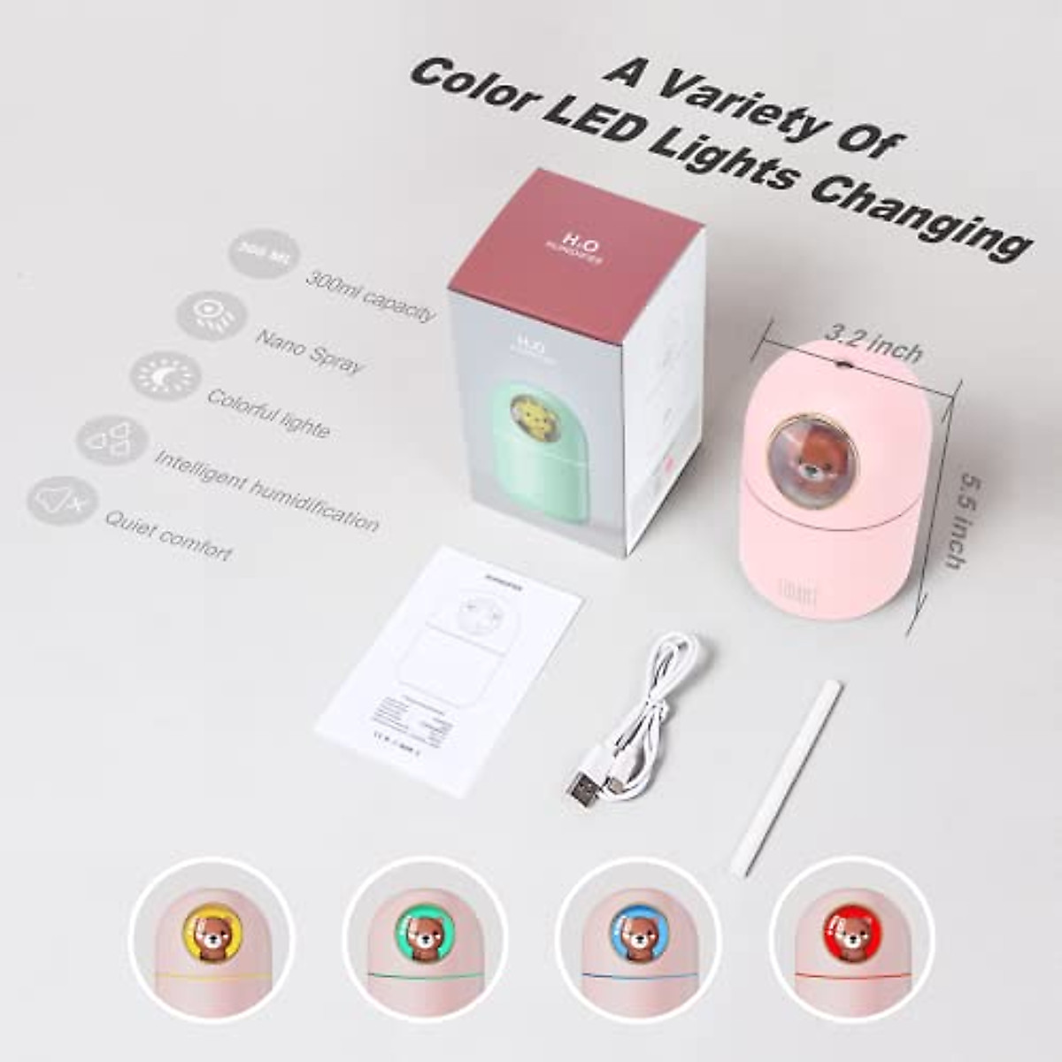 Mini Humidifiers for bedroom,Cool Mist Humidifiers,Small humidifier for Bedroom,Home, Travel Office and Plants.(300ml,pink)