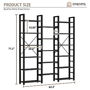 oneinmil Triple Wide 6-Shelf Bookcase Industrial Vintage Wood Style Large Open Bookshelves for Home&Office, Rustic Brown (6 Tier,Black)