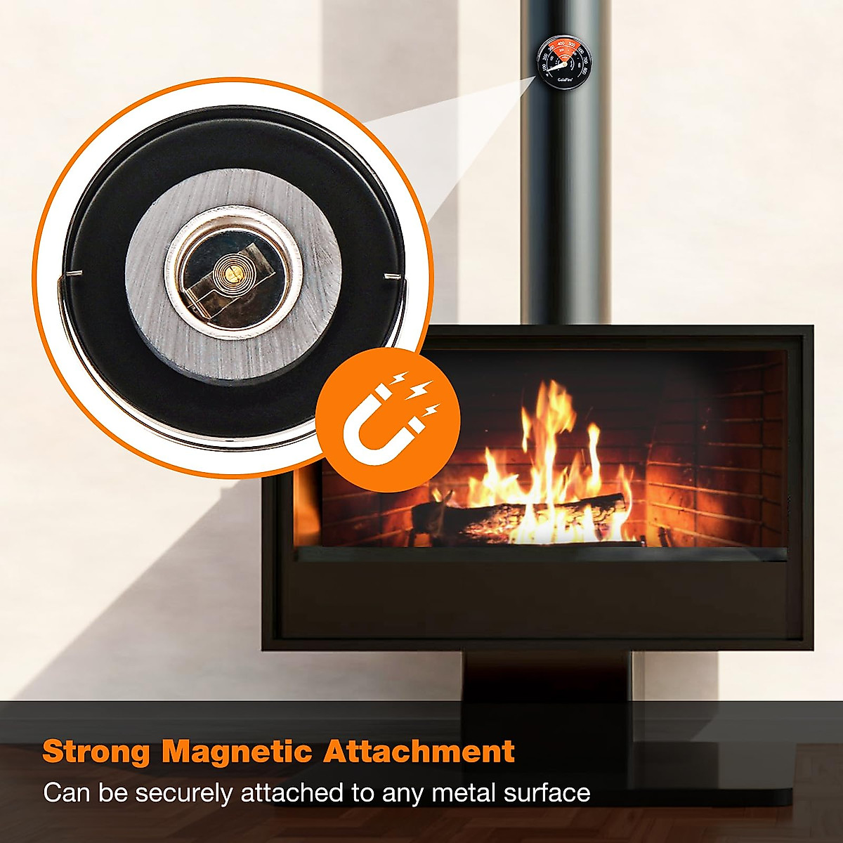 GALAFIRE Wood Stove Thermometer Magnetic, Oven Temperature Meter for Wood Burning Stoves, Gas Stoves, Pellet Stoves, Avoid Stove Fan Damaged by Overheat