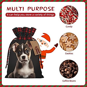 EVANEM Christmas Gift Bags with Drawstring Burlap Gift Bags Cute Dog Christmas Linen Bags for Xmas Party Candy Bags with Cards Xmas Reusable Wrapping Bags Christmas Linen Treat Bags for Holiday