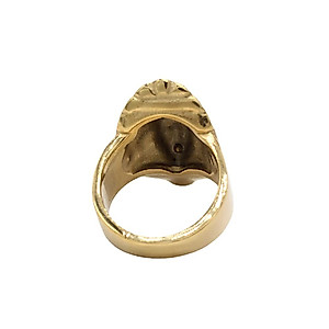 HIJONES Unisex Stainless Steel Indian Chief Tribe Ring with Green Stone Small Gold Size 12