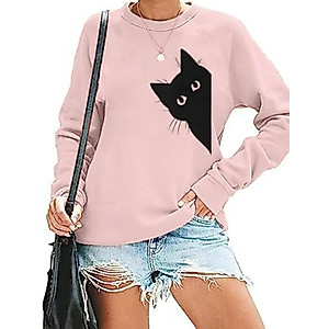 FRYAID Cat Sweatshirt Women Funny Black Cat Graphic Sweater Casual Cat Crewneck Holiday Long Sleeve Hoodie Pullover Top