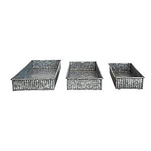 Creative Co-Op Metal Nesting, Set of 3 Sizes, Antique Galvanized Finish Decorative Tray, Silver