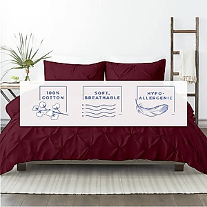 Kotton Culture Duvet Cover King Pinch Pleated 100% Egyptian Cotton Breathable All Season 600 Thread Count with Zipper Closure & Corner Ties Soft New Year Gifting (Cal King/King, Wine)