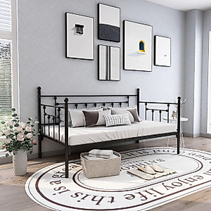 AUFANK Twin Size Daybed Frame Strong Metal Slats Platform Base Box Spring Replacement Bed Sofa for Living Room Guest Room Black