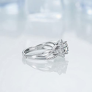 Atylyk 1 Carat Moissanite Adjustable Engagement Ring Wedding Promise 925 Sterling Silver Solitaire Rings for Women (Flower Ring)