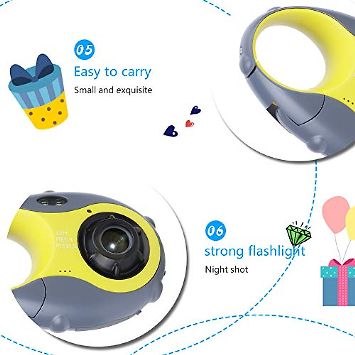 EVTSCAN Toddler Camera, Children Camera High Definition Dustproof Anti‑Fall Cartoon Mini Kid Camera Gray