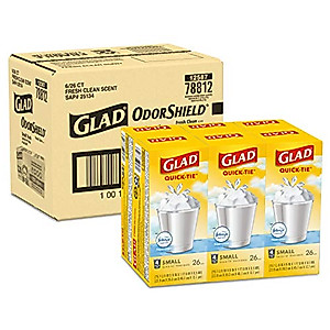 GLAD Small Trash Bags - 4 Gallon Trash Bag for Waste Basket, Gain Fresh Clean Scent, 26 Count (Pack of 6)