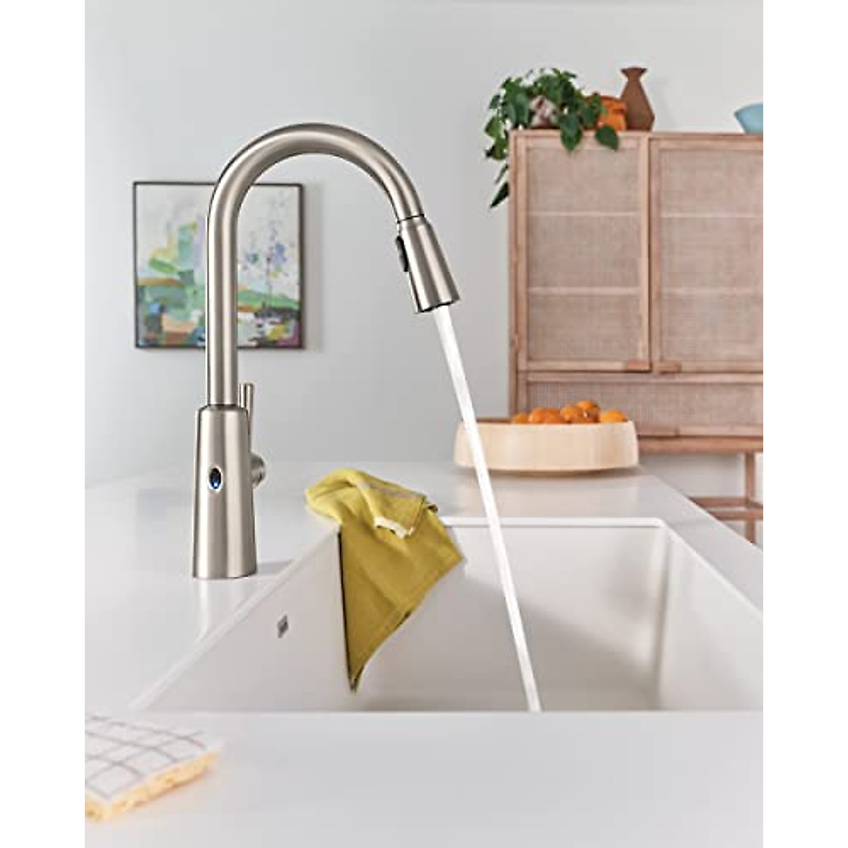 Moen Riley Spot Resist Stainless Hands-Free Touchless Sensor Single Handle Pull Down Kitchen Faucet, 7402EWSRS