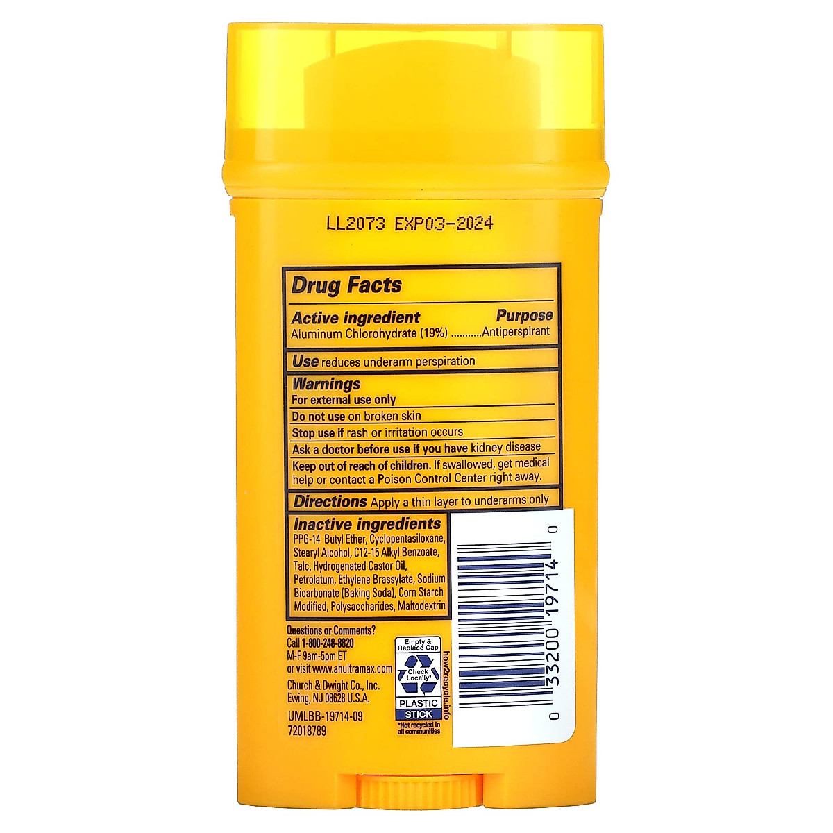 ARM & HAMMER ULTRAMAX Anti-Perspirant Deodorant Invisible Solid Unscented 2.60 oz