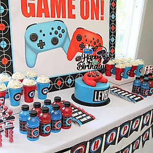 1 PCS Video Game Happy Birthday Cake Topper Glitter Video Game Cake Pick Game On Controllers GamePad Cake Decoration for Game Theme Baby Shower Kids Boys Girls Birthday Party Supplies Black