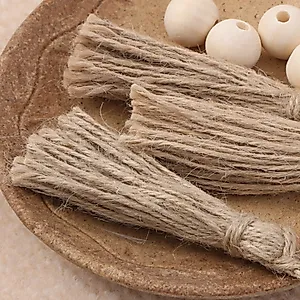AEKAO 30 Pieces Natural Jute Tassels for Wood Beads Christmas Burlap Tassel Jute Rope Tassels DIY Wood Bead Garland Projects Decorations(5.4")