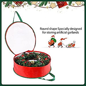 Shappy 4 Pieces Wreath Storage Container Bag Round Garland Holiday Container Zippered Xmas Artificial Wreath Container with Handle for Christmas Tree (Red,30 x 7 Inches)