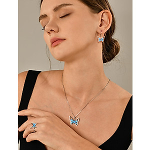 YL Butterfly Necklace for Women 925 Sterling Silver Created Aquamarine Butterfly Pendant Jewelry Gifts