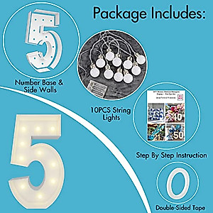 3FT Marquee Light Up Numbers Pre-Cut Frame Giant Marquee Numbers 5, Mosaic Numbers for Balloons, 15th 25th 50th 65th Birthday Decorations for Women Men, 50th Anniversary Decorations, Party Decor