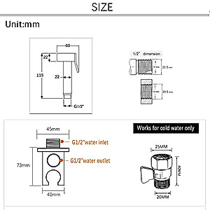MINJING Handheld Toilet Bidet Sprayer, Solid Brass Square Shower Douche Kit, Wall Mount Bathroom Bidet Faucet, Adjustable Water Pressure Control Cloth Diaper Sprayer,Titanium Gold,1.5m Hos