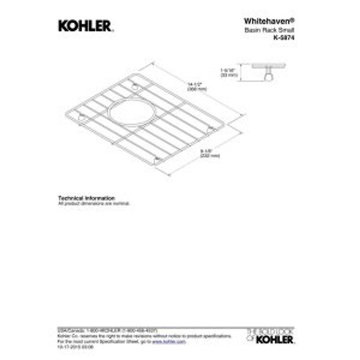 Kohler 5874-ST Whitehaven Sink Rack, Small, Stainless Steel