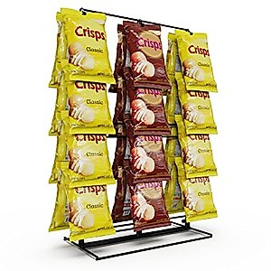 DS THE DISPLAY STORE Candy Display Rack, Black 3-Row 48 Clips Countertop Snack Cart, Portable Retail Potato Chip Bag Holder, Sweets Organizer Stand for Party