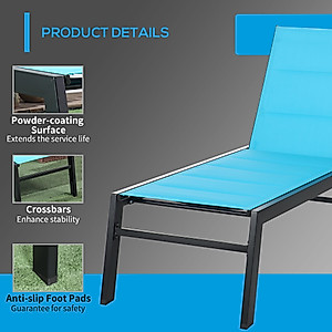 Outsunny Outdoor Chaise Lounge with Wheels, Five Position Recliner for Sunbathing, Suntanning, Steel Frame, Breathable Fabric for Beach, Yard, Patio, Blue