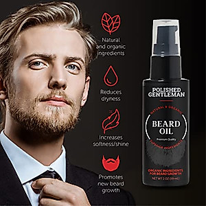 Beard Growth Oil for Men with Cedarwood and Tea Tree Oil - Easy Beard Dispenser and Pump for Mens Beard Care - Sulfate Free Beard Softener - Thickening Beard Exfoliator for Men (2oz)