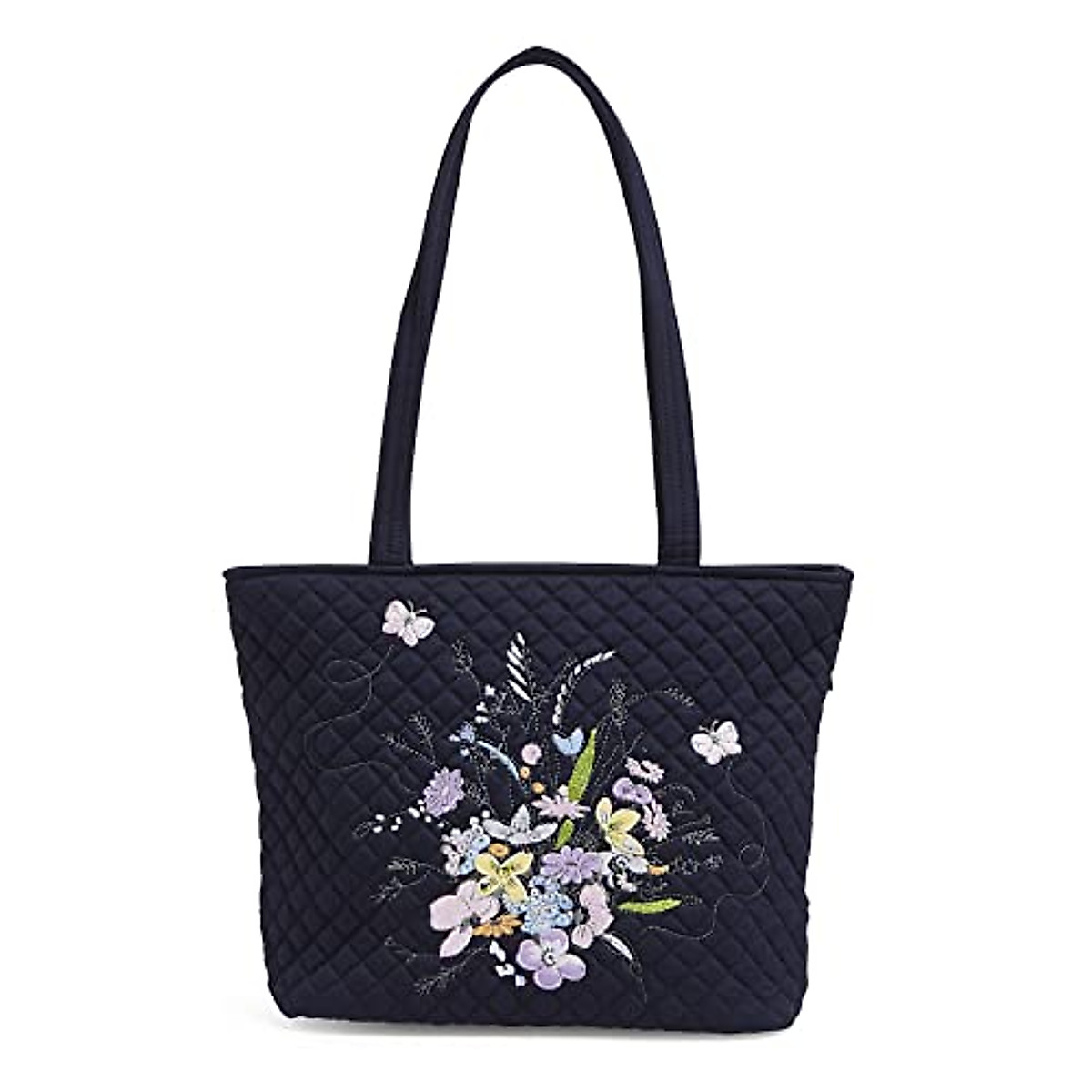 Vera Bradley Women's Cotton Small Vera Tote Bag, Embroidered Bloom Boom Navy, One Size