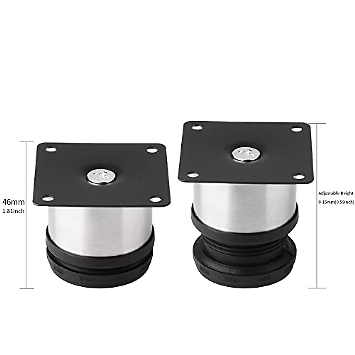 JIAKAI Pack of 4 Furniture Cabinet Adjustable Stainless Steel Round Kitchen Feet，Furniture Leg for DIY Furniture, Sofa Table Cabinets Shelves 50 x 50mm