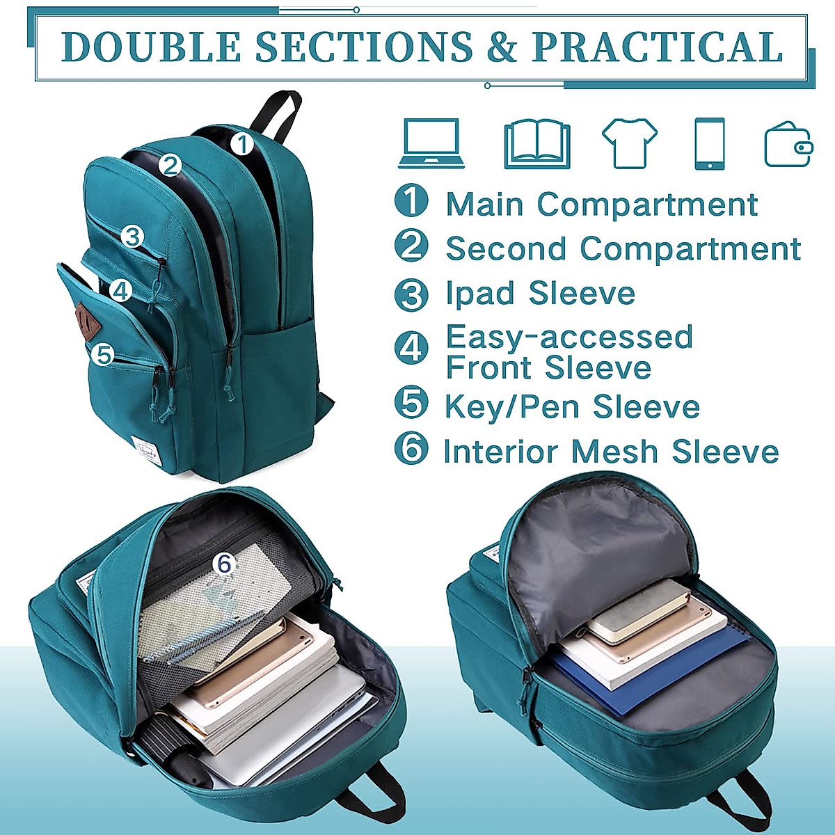 VASCHY School Backpack, Unisex Large Bookbag Schoolbag Casual Daypack for High School/College/Teens/Travel/Work for Men Women