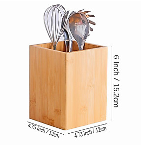 YOSCO Bamboo Utensil Holder,Utensil Holder for Kitchen Counter Convenient Countertop Organizer for Cooking Utensils,Wood Utensil Holder for Home Decor (6 INCH)