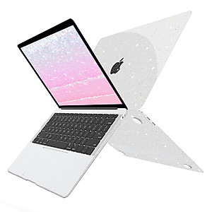 G JGOO Compatible with MacBook Air 13 Inch Case 2022 2021 2020 2019 2018 Release M1 A2337 A2179 A1932 Touch ID, Clear MacBook Air Case, Glitter Hard Shell Case + 2 Keyboard Cover + Screen Protector
