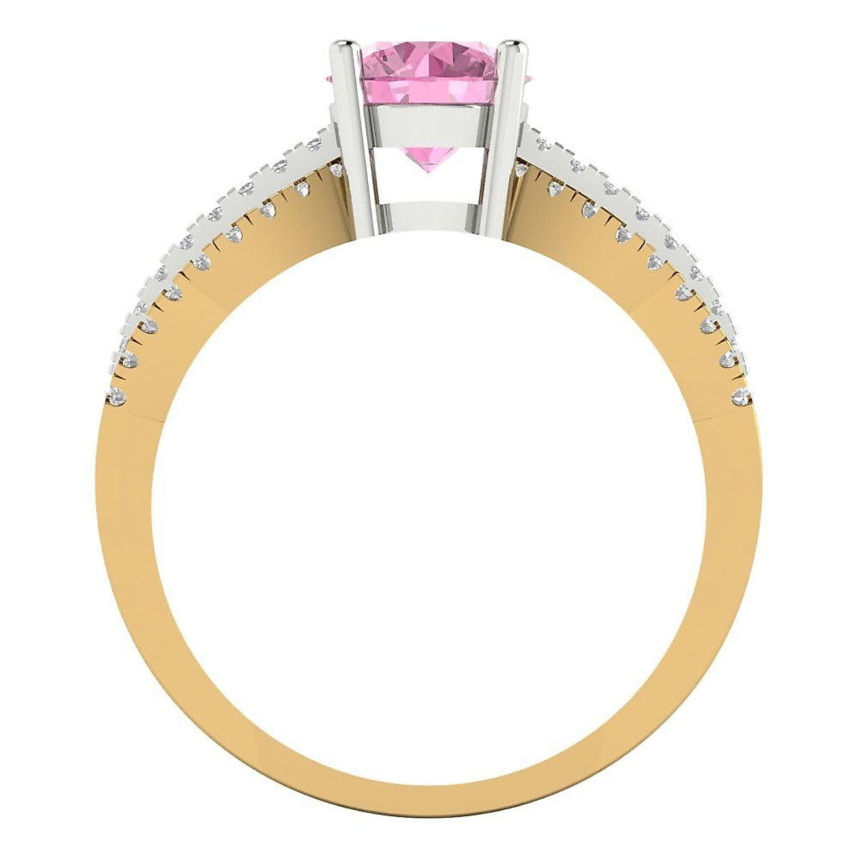 1.25 Carat Round cut Custom Engraving accent Pink faux Diamond Engagement Everlasting Ring 14k yellow White Gold 9