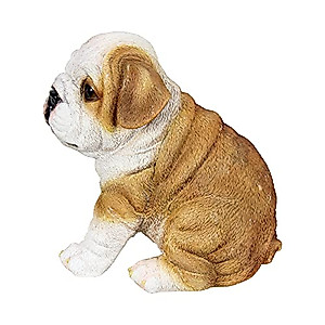Exhart Dog Statue, Hand Painted English Bulldog Puppy Seated Garden Sculpture, Outdoor Lawn and Yard Art Decoration, 6.5 x 6 Inch