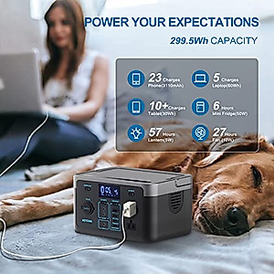 Portable Power Station 300W Solar Generator LiFePO4 Power Station 299.5Wh with 2*AC & PD60W Bi-directional Outlets Solar Powered Generators Backup Battery for Camping Outdoor CPAP Home(300W)