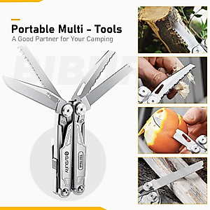Gifts for Men Dad, BIBURY Multitool, 19-in-1 Stainless Steel Multi Tool with Fold-able Pliers, Screwdriver Sleeve, Scissors, Nylon Pouch, Muti-tool for Camping Survival Hiking Hunting Repairing