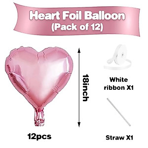 Pink Heart Balloons,12Pcs 18 Inch Light Pink Helium Foil Love Heart Shaped Balloons for Girls Party Bridal Wedding Engagement Anniversary Birthday Baby Shower Valentines Day Decorations