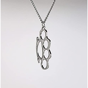 Real Metal Replica “Knucks Charm” Polished Silver Finish Pendant Necklace Twenty Inch Chain