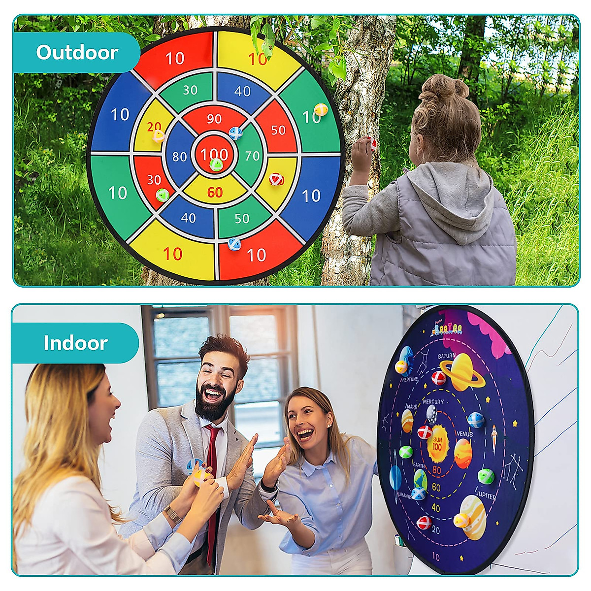 BooTaa 2 Pack 29" Large Dart Board Game Set with 20 Sticky Balls, Indoor/Sport Outdoor Fun Party Play Games, Boys Girls Toys, Birthday Toy Gifts for 3 4 5 6 7 8 9 10 11 12 Year Old Boys Girls Kids