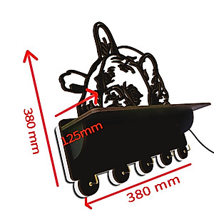 The Geeky Days French Bulldog Medal Holder Trophy Display Shelf Hanger Entryway Organization for Pet Shop Frenchie Puppy Wall Mount Wood Plaque Rack Key Holder with 5 Hooks