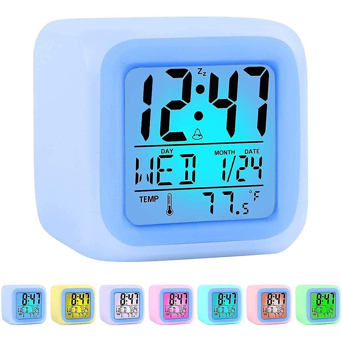 Kids Alarm Clock, Student Digital Clock for Boys Girls, 7 Colors Changing Light Bedside Clock for Children's Bedroom, Digital Alarm Clocks with Snooze, Temperature, Gift Idea for Kids