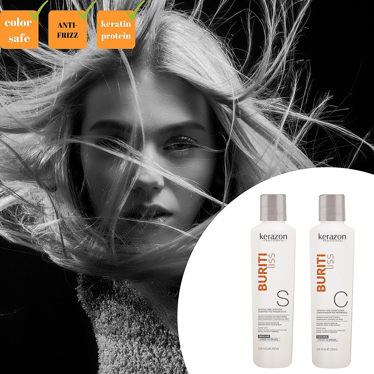 Sulfate Free Anti Frizz Color Safe Keratin Care Shampoo & Conditioner DUAL pack. Imported. NEW LOOK AND PACKAGING!!