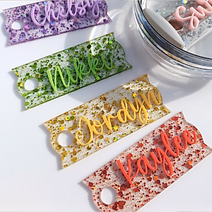 Personalized Name Plate for Stanley 20 30 40 Oz,Custom Name Tag for Stanley Cup - Raised Lettering - Customized Tumbler Name Plate,Tumbler Lid Topper (Glitter Scale + Glitter Stars)